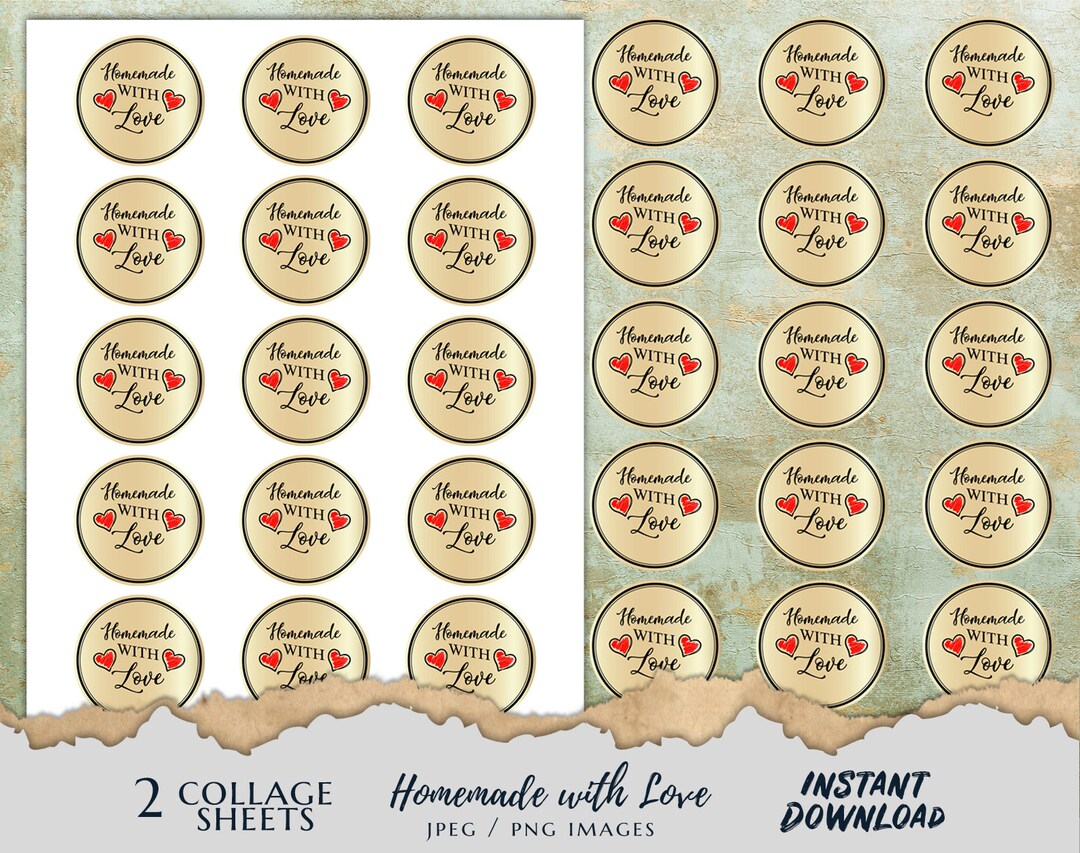 Homemade With Love Round Label Template, 2" Size Circle, Jpeg and Png ...