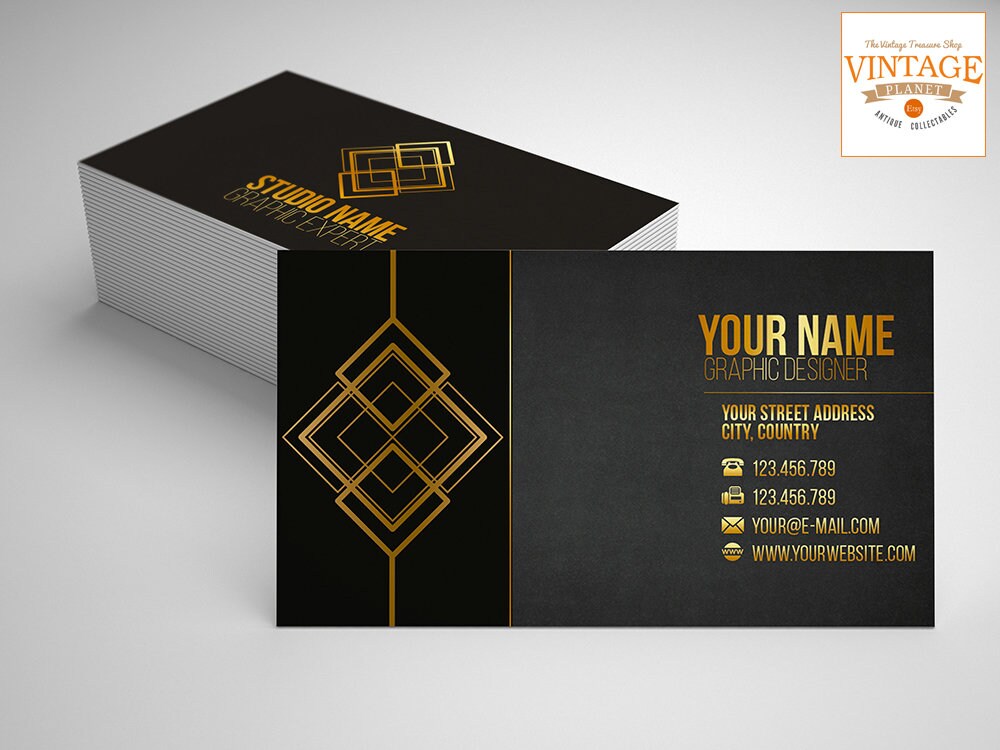 Luxury Gold on Black Geometric Design Business Card Design - Etsy