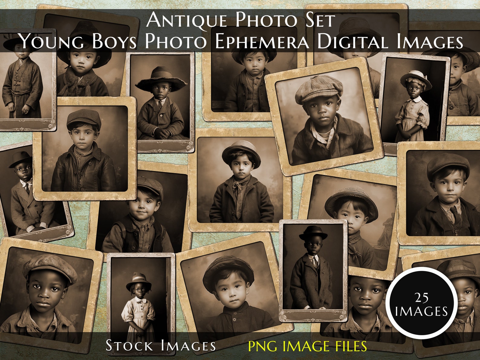 Antique Photos Set, Young Boys Photo, CDV Cabinet Card, Junk Journal ...