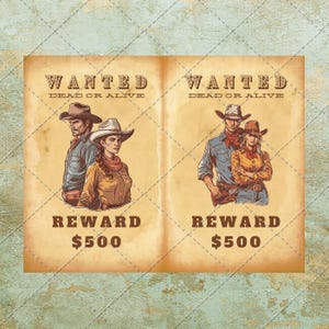 Western Design Wanted Poster Junk Journal Pages in JPEG and PSD Image ...