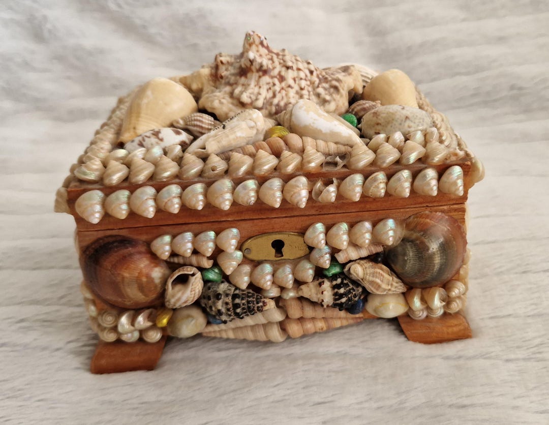 Vintage Kitsch Seaside Souvenir Shell Jewellery Trinket Box Rectangle ...
