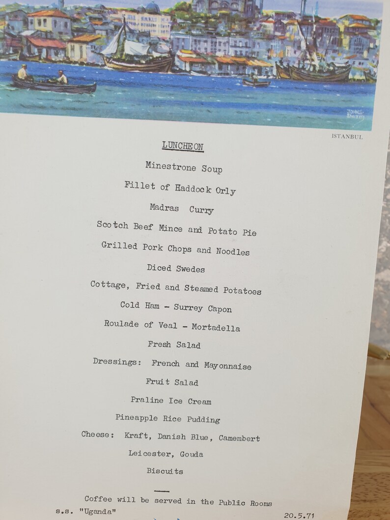 Vintage Hotel B.I Lunch Menu Card From Uganda, Istanbul Scene Theme ...