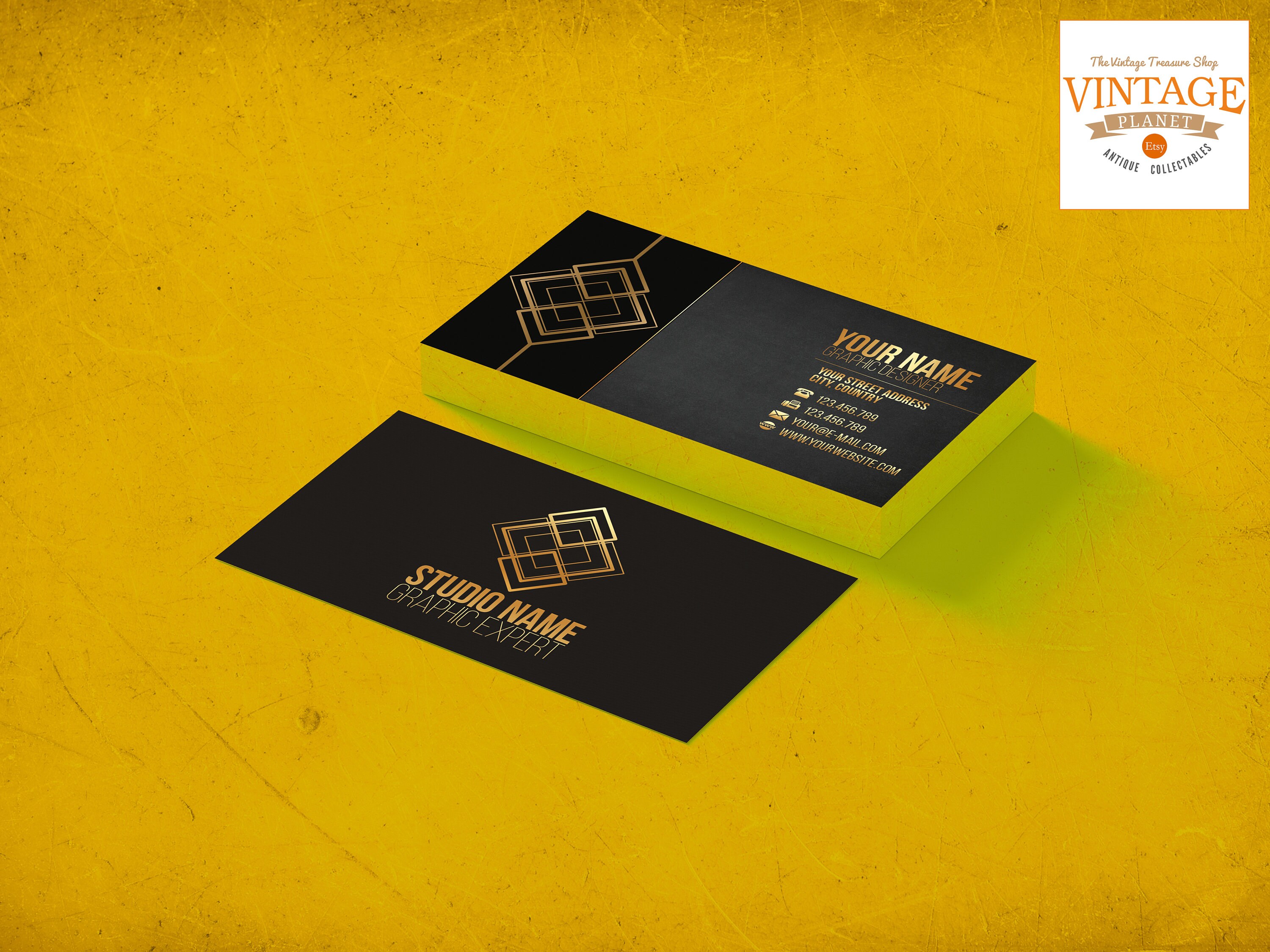 Luxury Gold on Black Geometric Design Business Card Design Editable ...