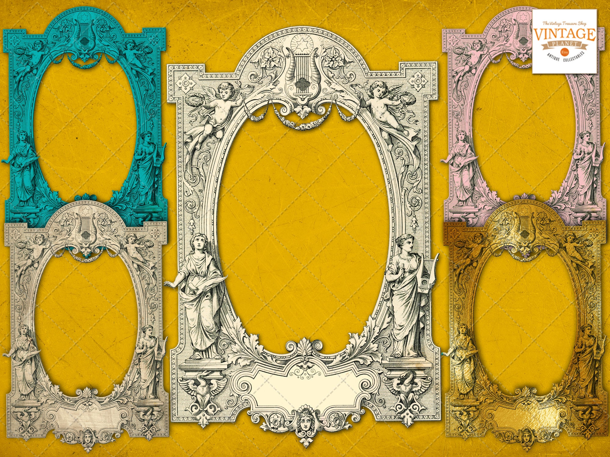 Rococo Frame Design Cherubs - Instant Download High Quality Printable ...