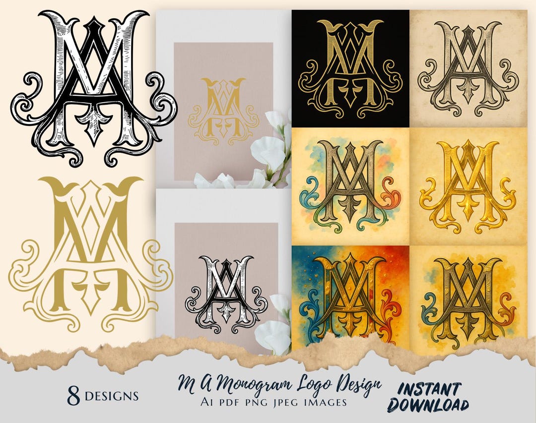 MA Monogram Logo Design Pack: 8 Elegant Vintage-inspired Digital Logos ...