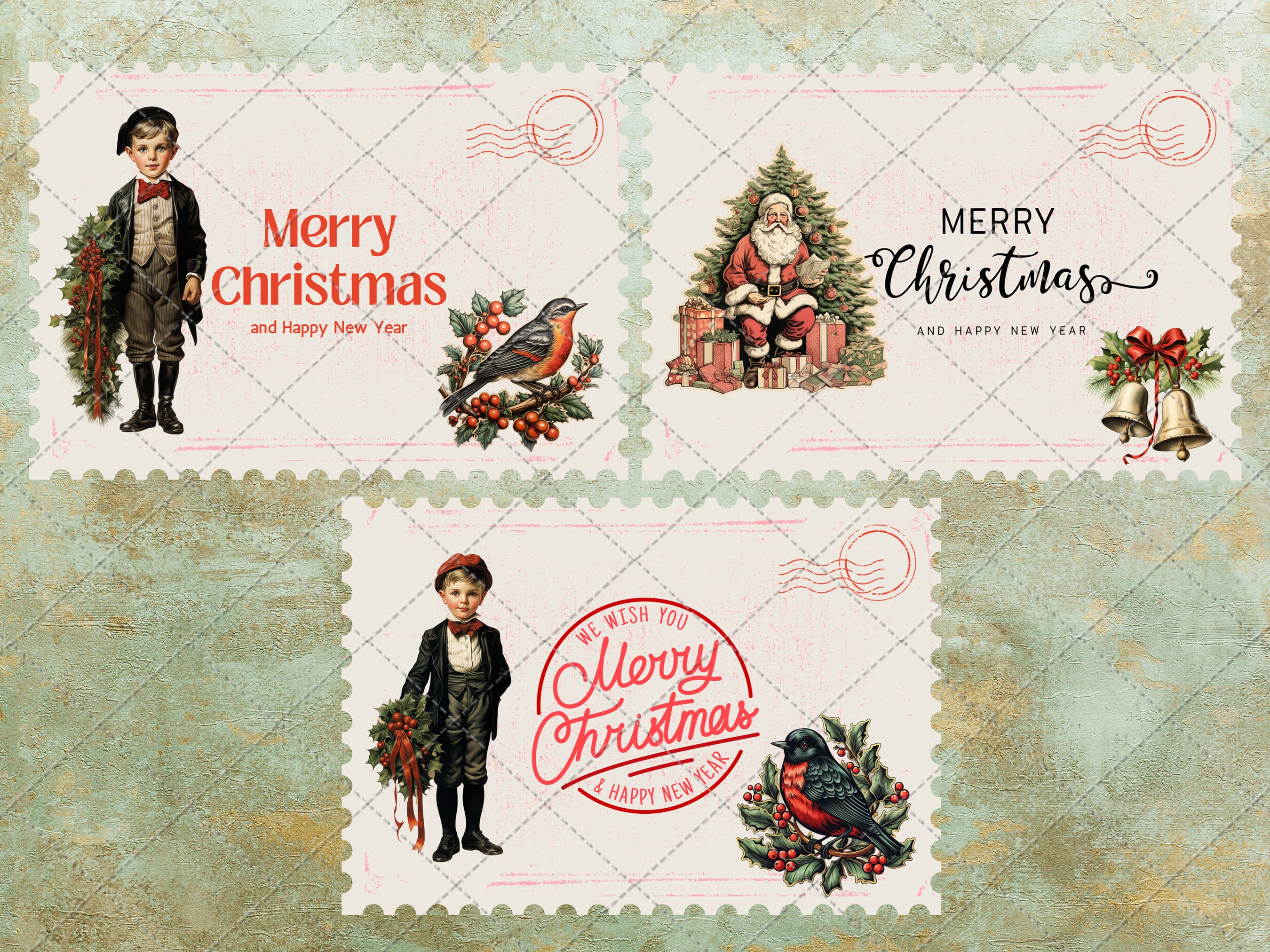 Christmas Clipart Bundle Vintage Christmas Theme PNG Junk - Etsy