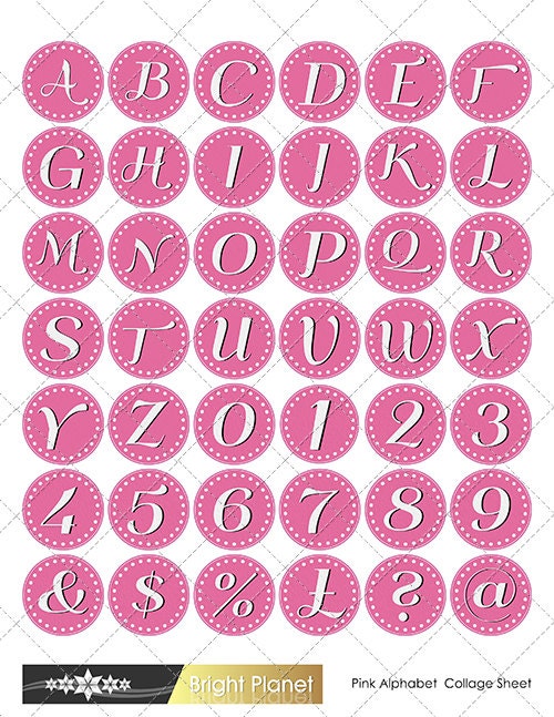 Pink Circle English Alphabet Round Digital Collage Sheet Pink - Etsy