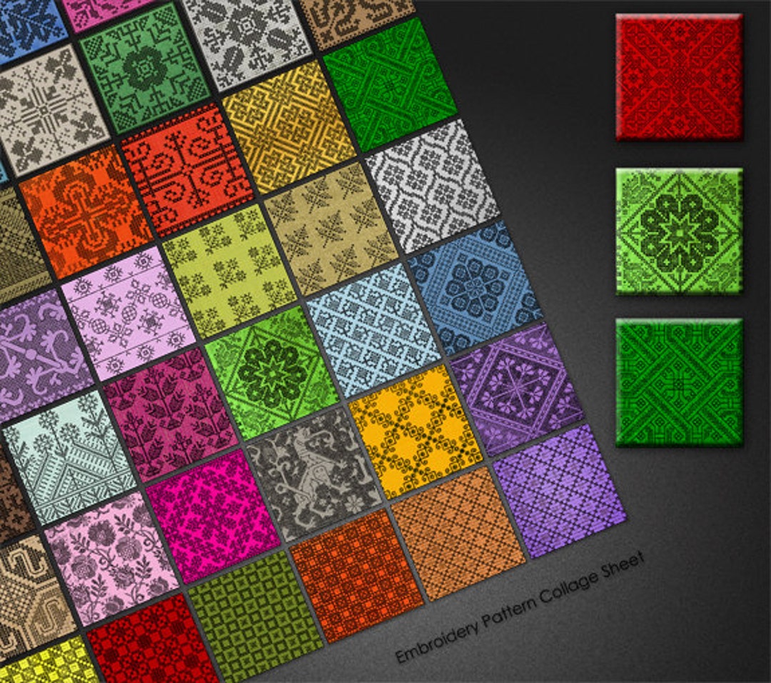 Vintage Embroidery Pattern Square Collage Sheet 1.25" by 1.25" Square ...
