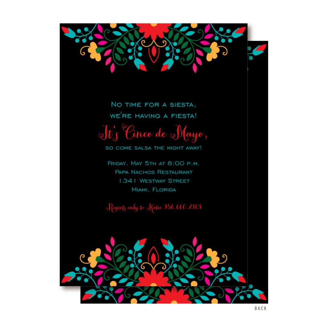 Cinco De Mayo Fiesta Invitations, Mexican Themed Invitation, Printed or ...