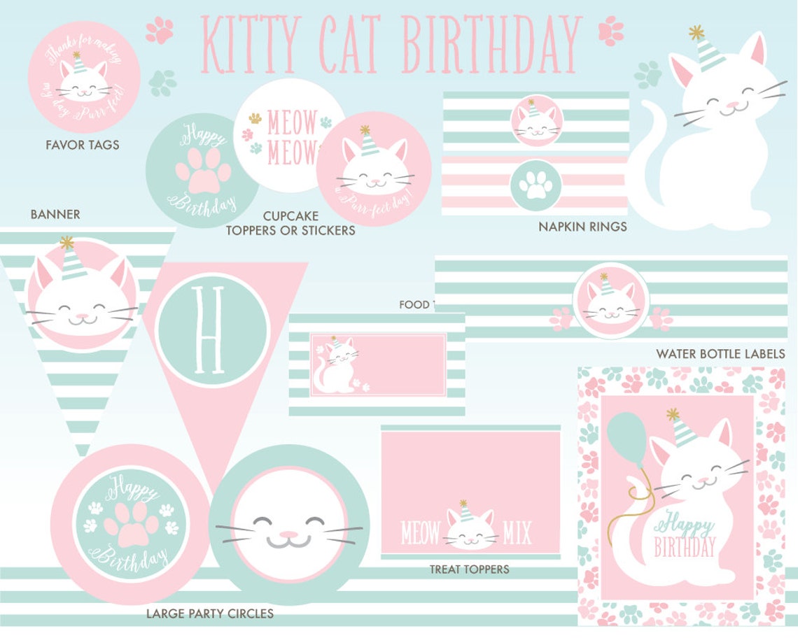 Kitty Cat Birthday Decorations INSTANT DOWNLOAD Kitten Party | Etsy