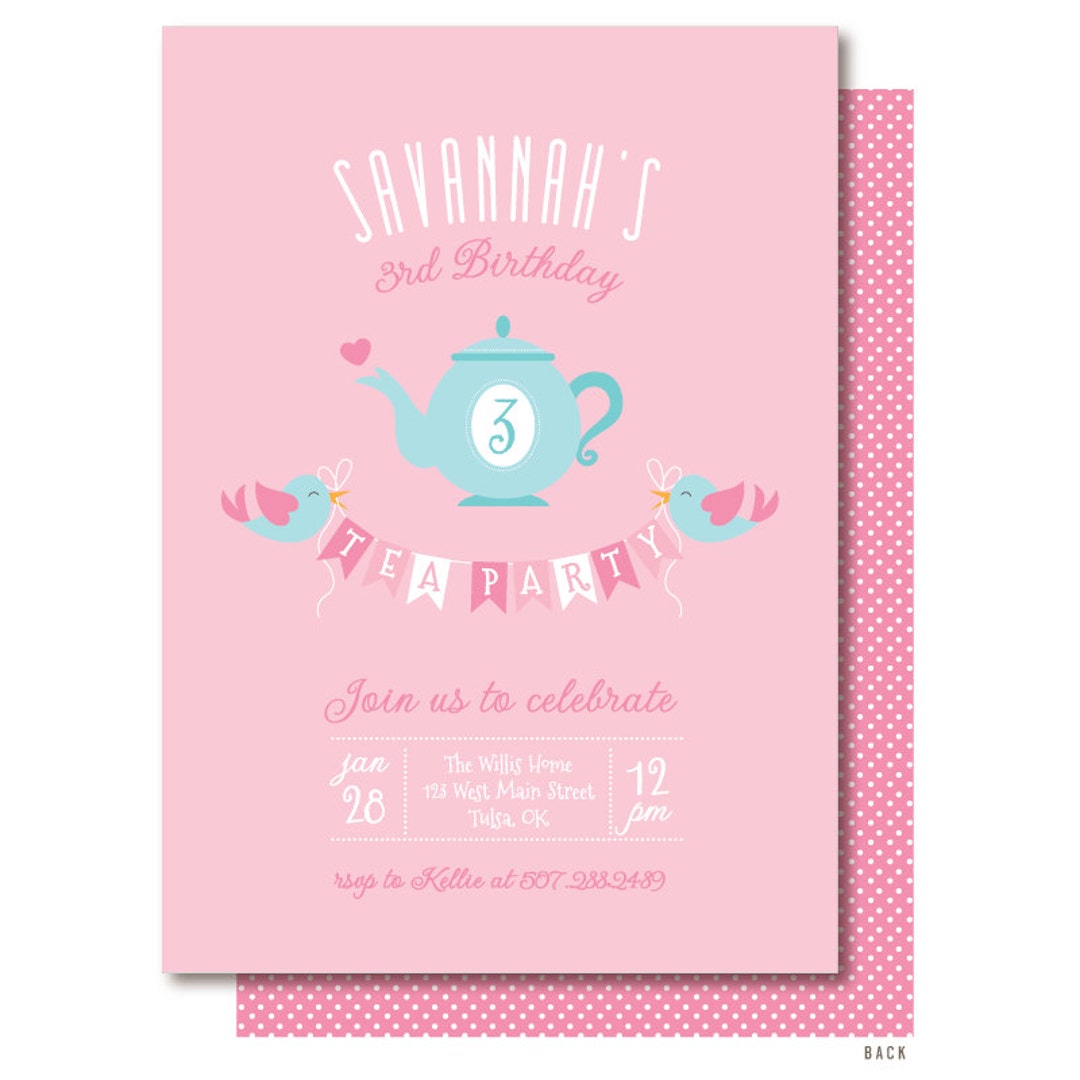 Birthday Tea Invitation for a Little Girls Tea Party. With - Etsy