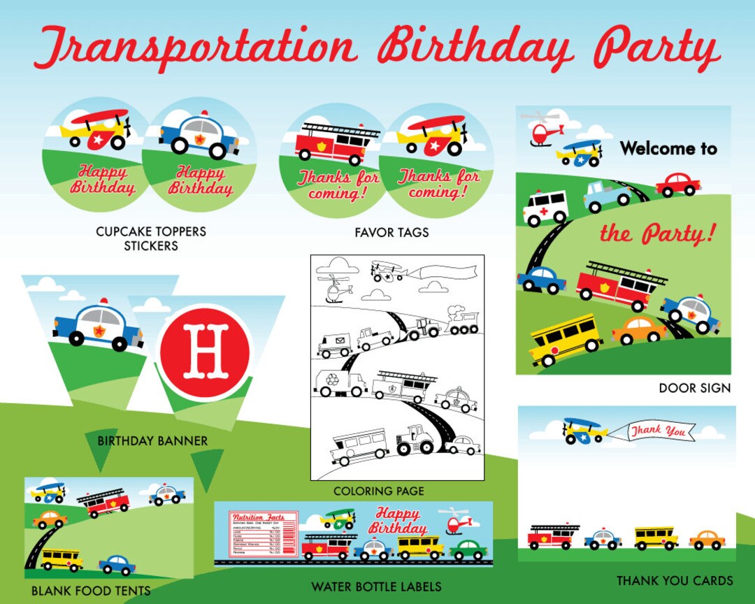 INSTANT DOWNLOAD Transportation Birthday Party Printables ...