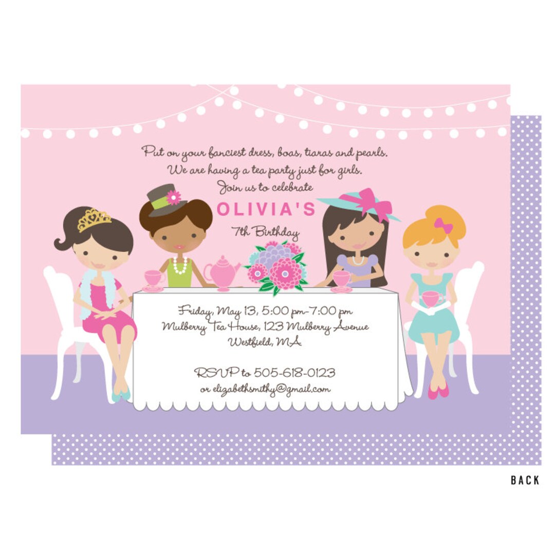 Girls Tea Party Invitation, Dress up Tea Invitations, Tea for Two, Boas ...