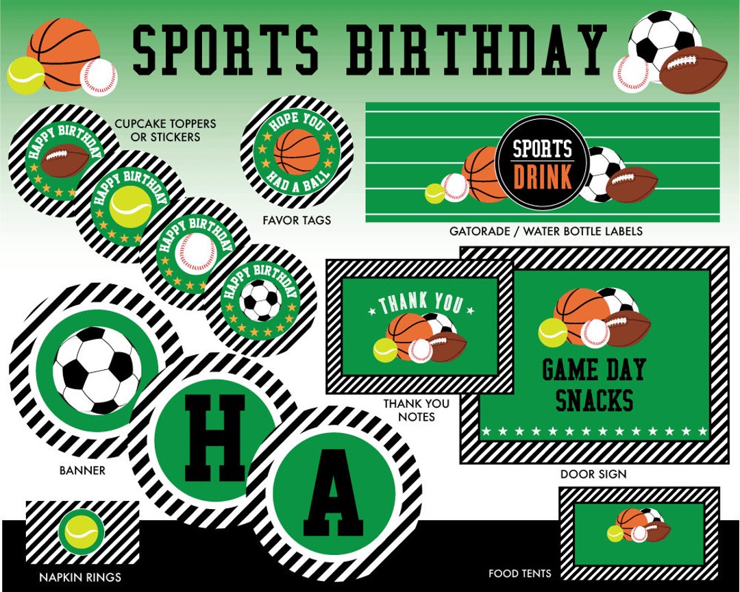 INSTANT DOWNLOAD Sports Birthday Party Package. Soccer, Football ...