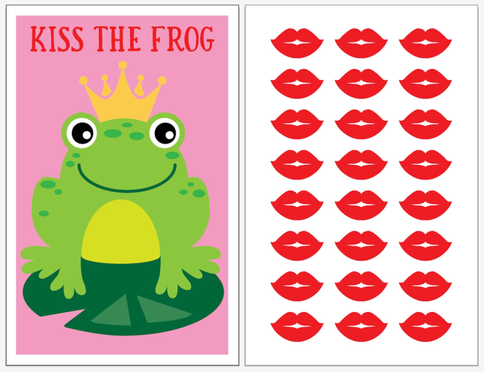 INSTANT DOWNLOAD Pin the Kiss the Frog party game for your | Etsy