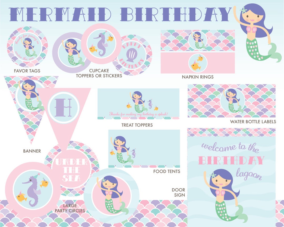 INSTANT DOWNLOAD Mermaid Party Decorations. A DIY Package - Etsy