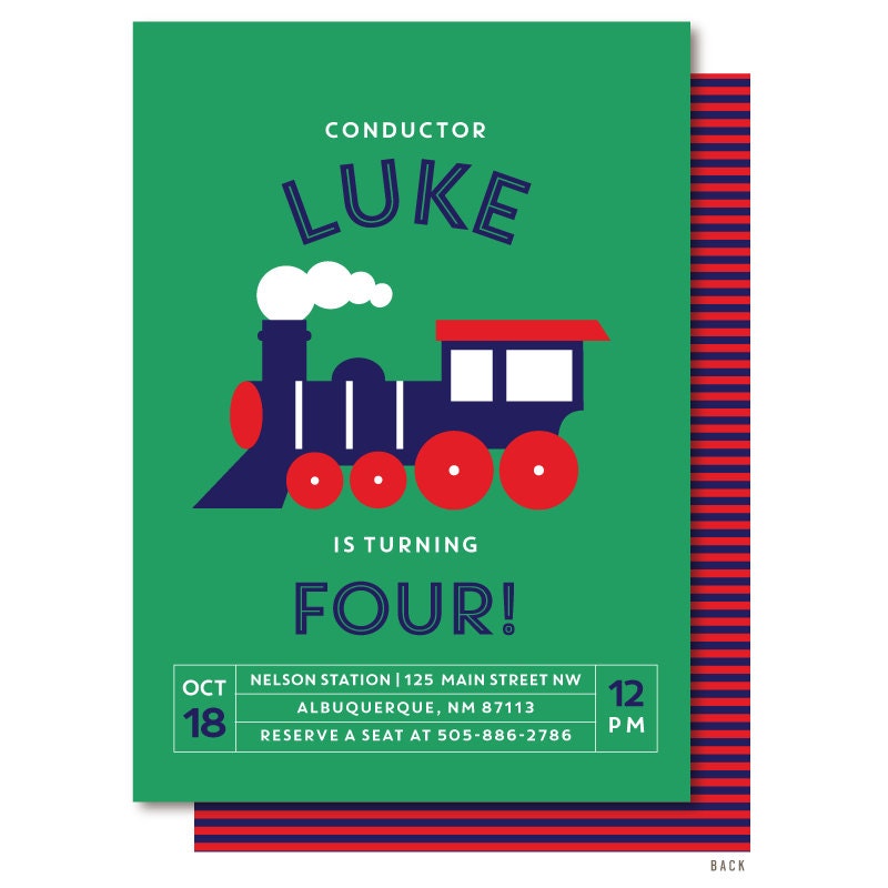 Train Birthday Invitation With a Navy Blue and Red Steam - Etsy
