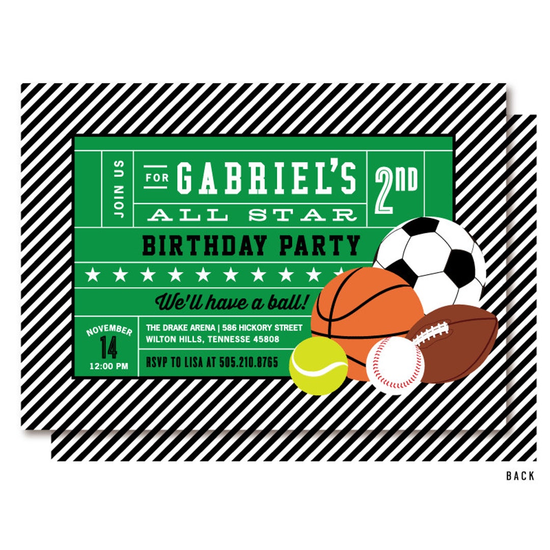 Sports Birthday Invitation, All Star Sport Invitations, Soccer Ball ...