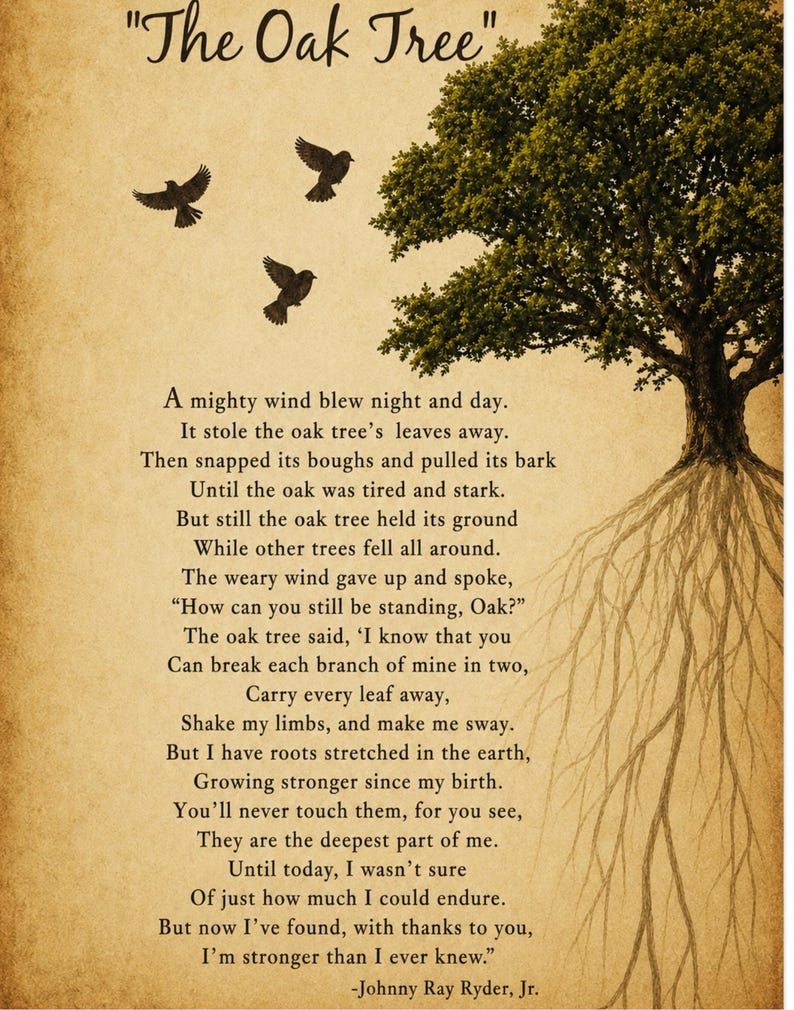Oak Tree Poem Print – Inspirational Strength Resilience Nature (digital ...