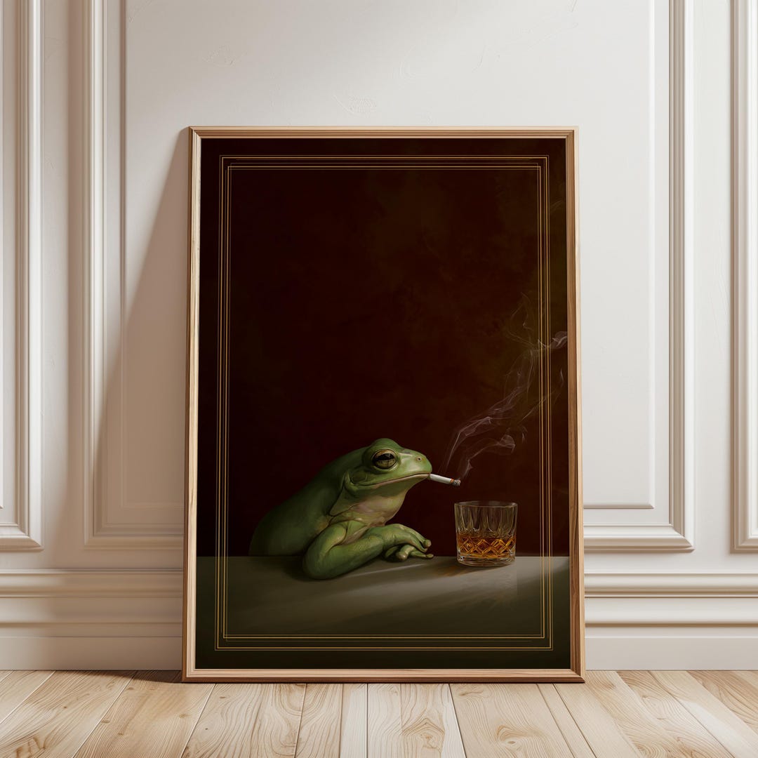 Frog Poster : Dark Academia Animal Wall Art, Moody Whiskey Bar Decor - Etsy