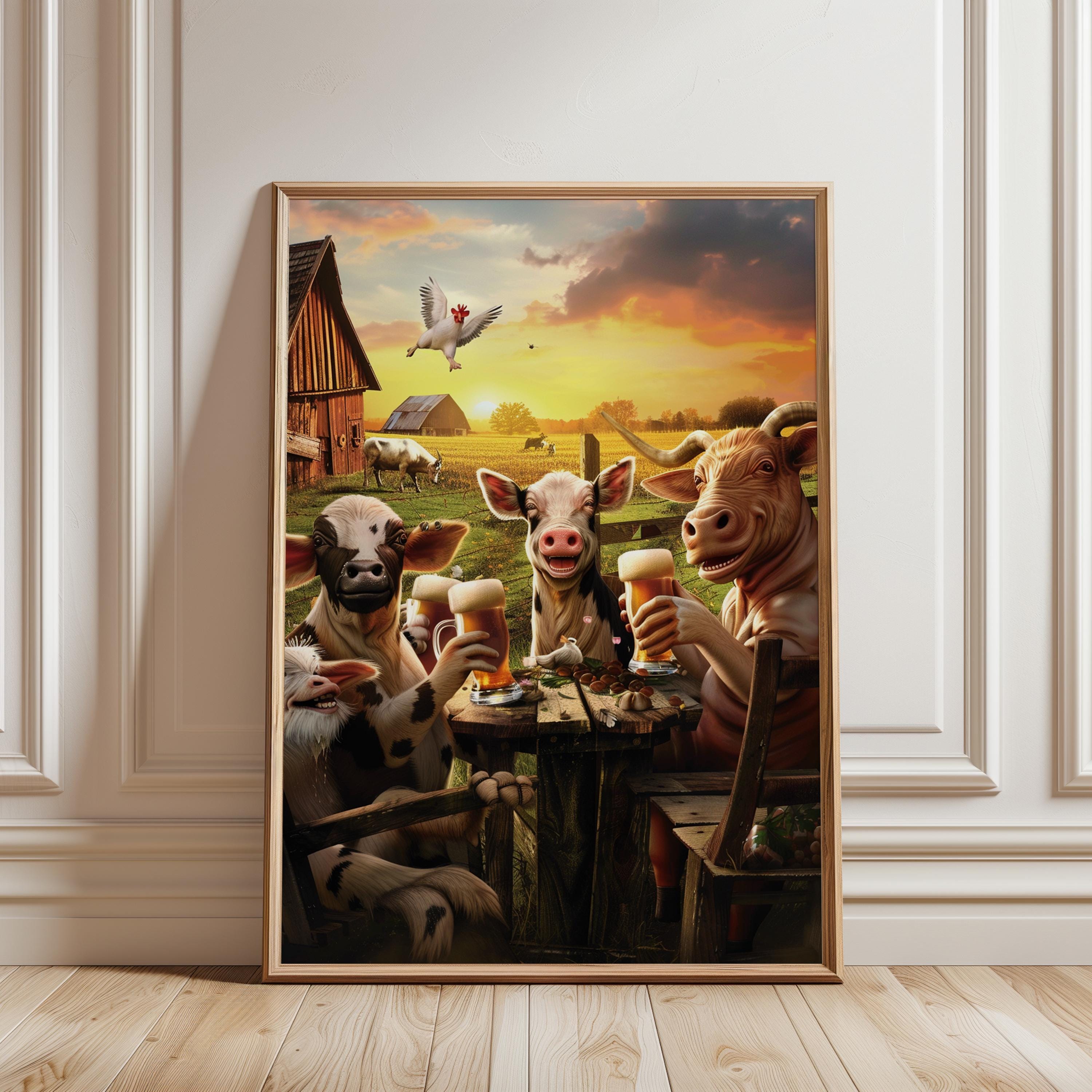 Farm Animal Poster : Funny Farmhouse Wall Art, Rustic Country Bar Decor ...