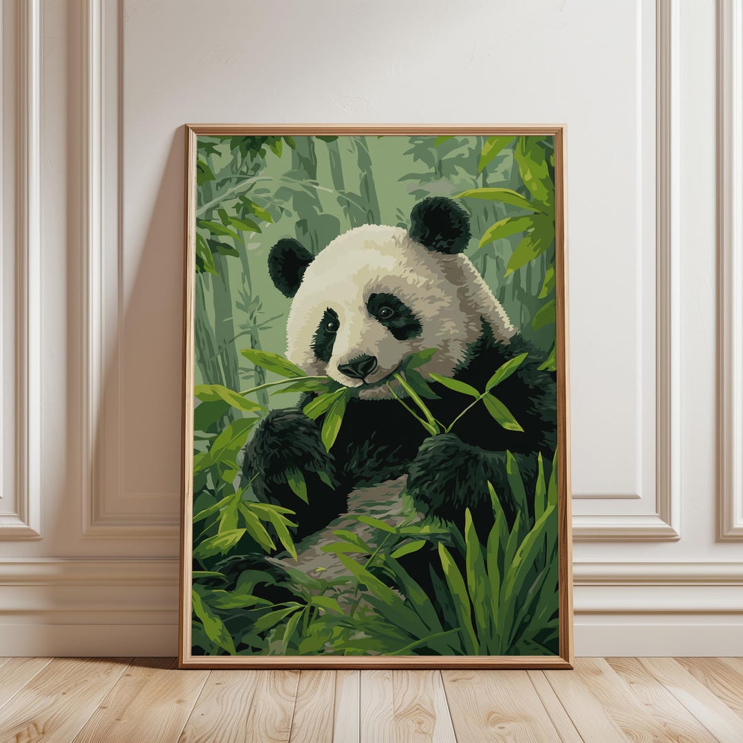 Panda Bamboo Forest Wall Art: Botanical Wildlife Poster, Nursery Decor ...