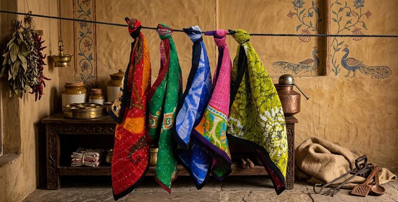 Vintage Kantha Kitchen Towels Set of 5 Pcs Handmade Colorful Indian ...