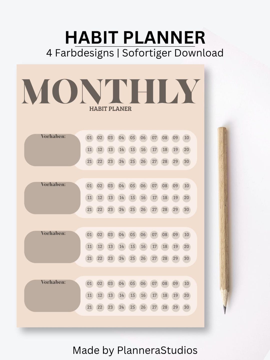 Habit Tracker Printable PDF | 30 Tage für 4 Gewohnheiten | Monthly ...