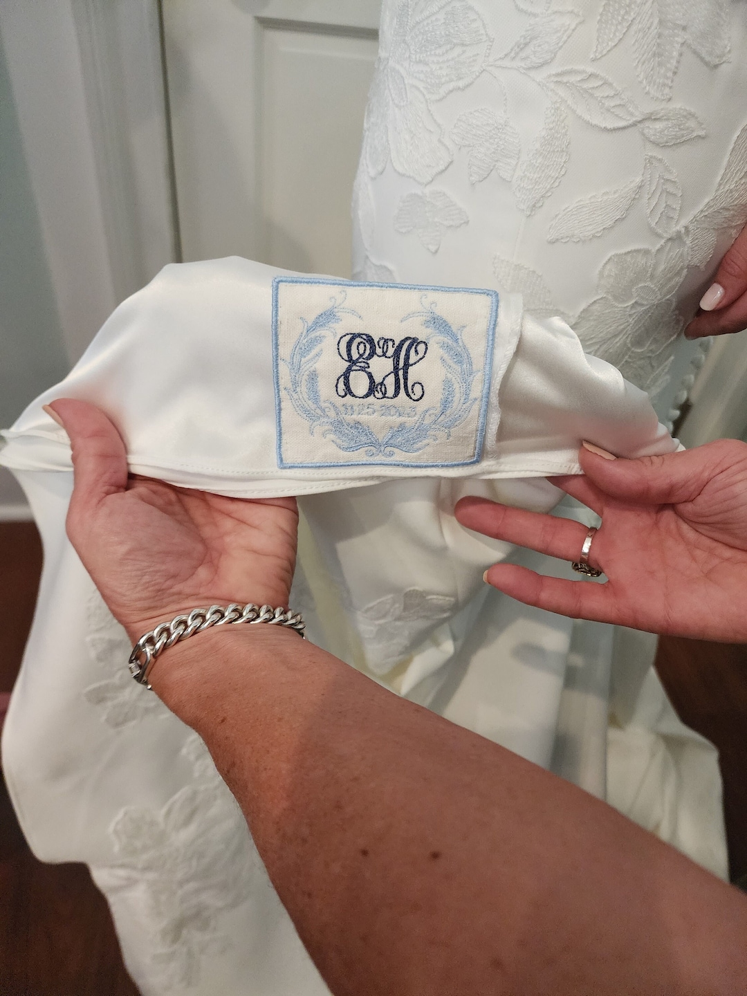 Wedding Dress Label Embroidered Linen Heirloom Bridal Gown Label ...