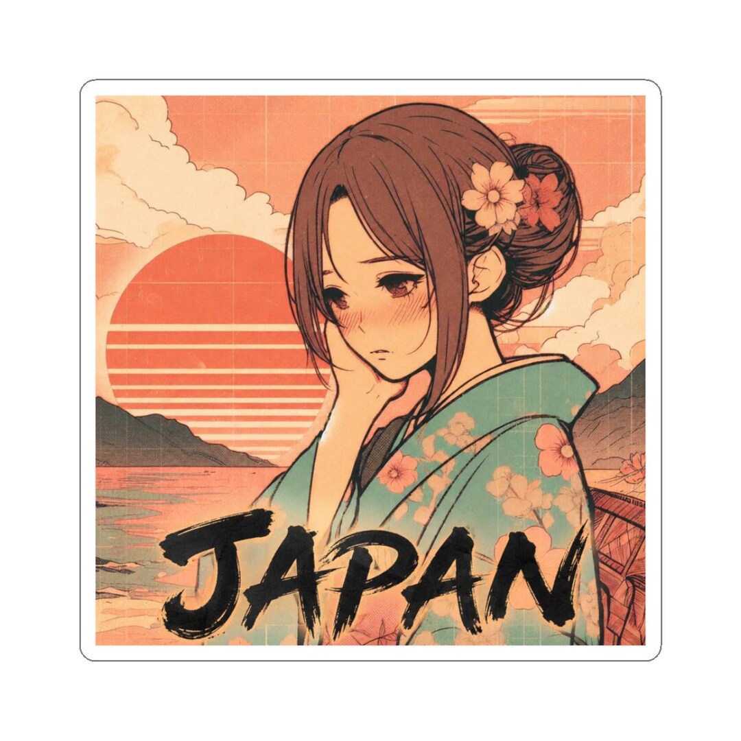 Geisha Sunset Japan Kiss-cut Stickers | Anime Kimono Sticker - Etsy