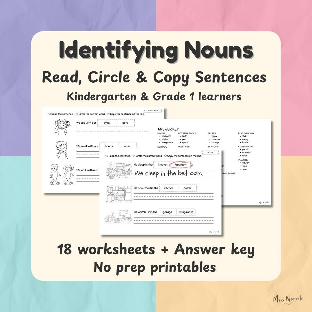 Identify Nouns Worksheets | Read, Circle & Write Sentences ...