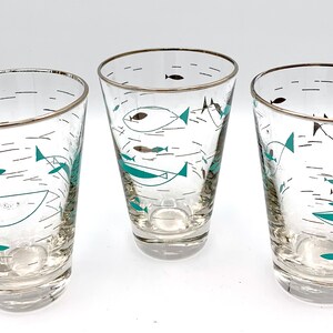 3 Vintage Libbey Atomic Aqua Fish Glasses Tumblers Inches Turquoise ...