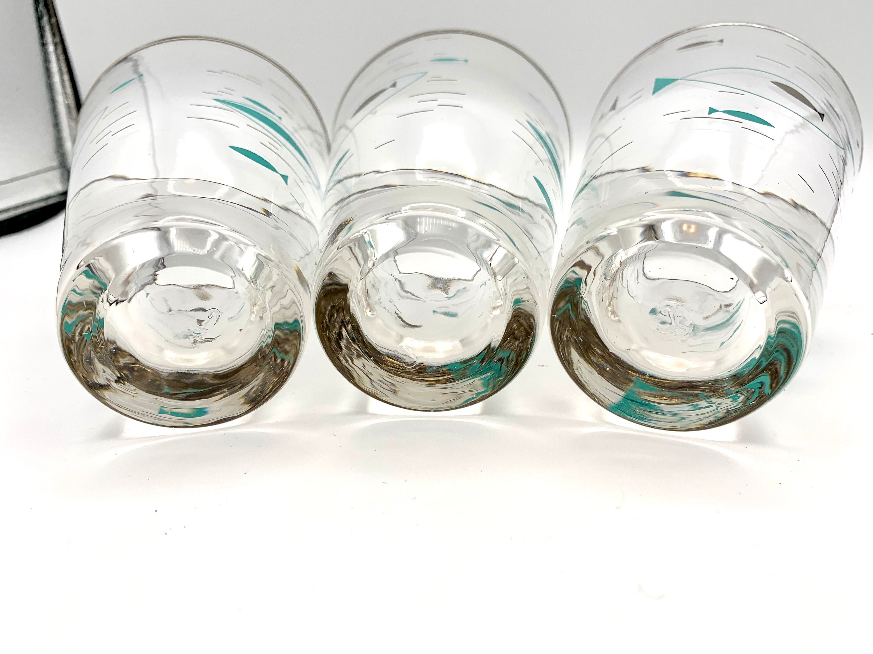 3 Vintage Libbey Atomic Aqua Fish Glasses Tumblers Inches Turquoise ...
