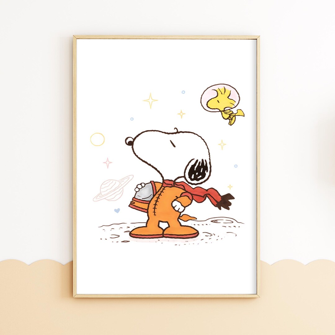 Snoopy Astronaut Space Poster, Kids Room Wall Art, Snoopy Woodstock ...