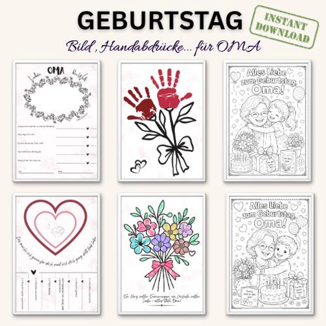 Birthday Gift for Grandma, Hand or Fingerprints, Worksheet, Coloring ...