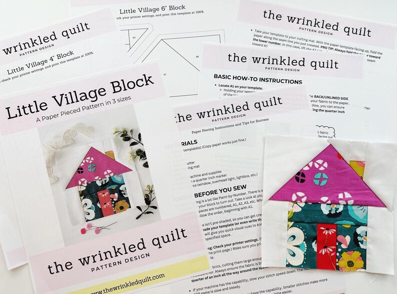 Foundation Paper Piece Pattern Little Village + FPP + 4-inch, 6-inch, 8 ...