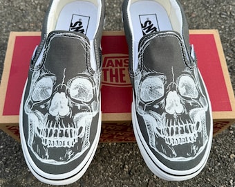Custom Slip on Vans Skeleton Skull Head - Etsy