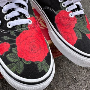 Red Roses Black/white Vans Authentic Lace up Shoes Custom - Etsy