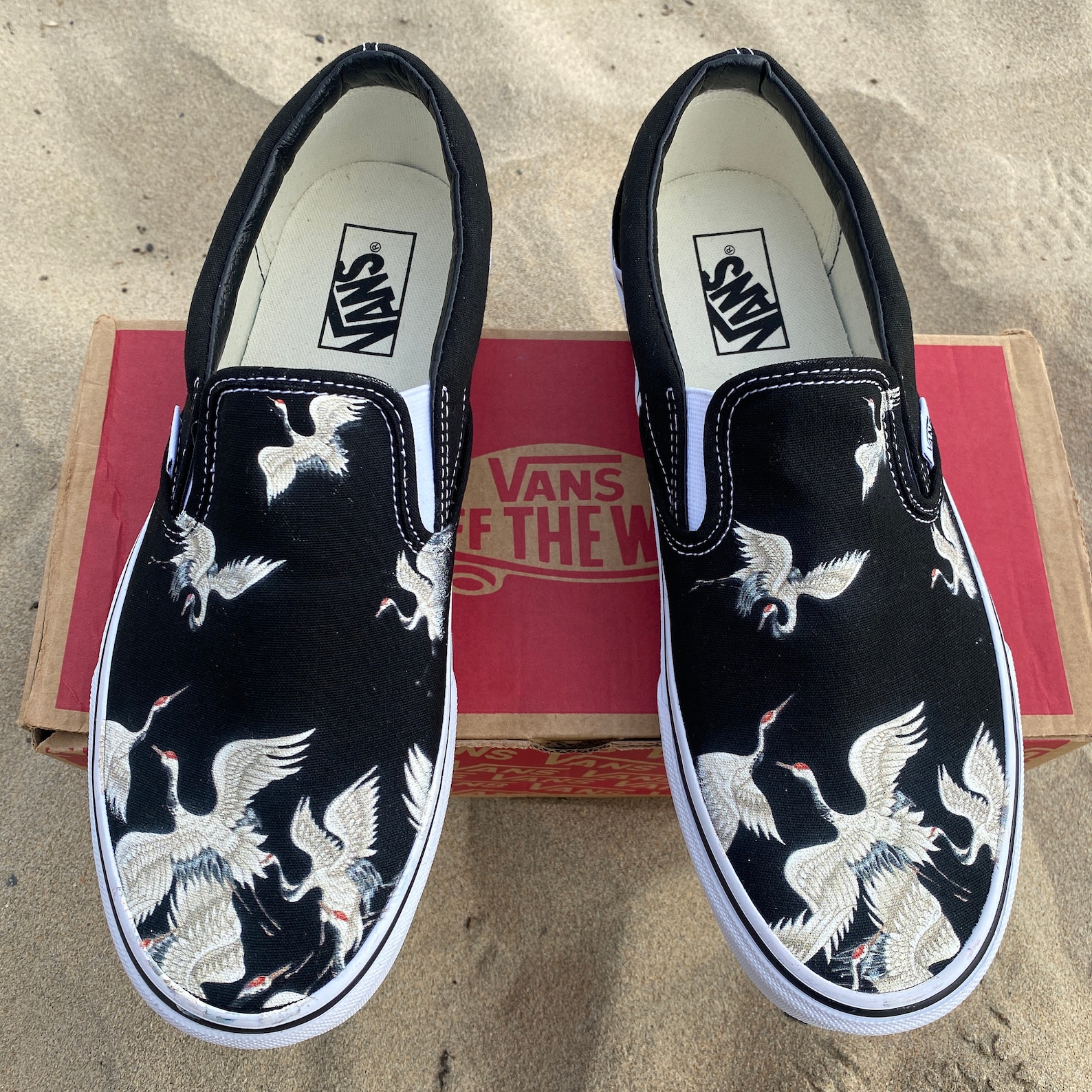 Custom Crane Slip on Vans - Gift for Bird Watcher, Japanese Gift ...