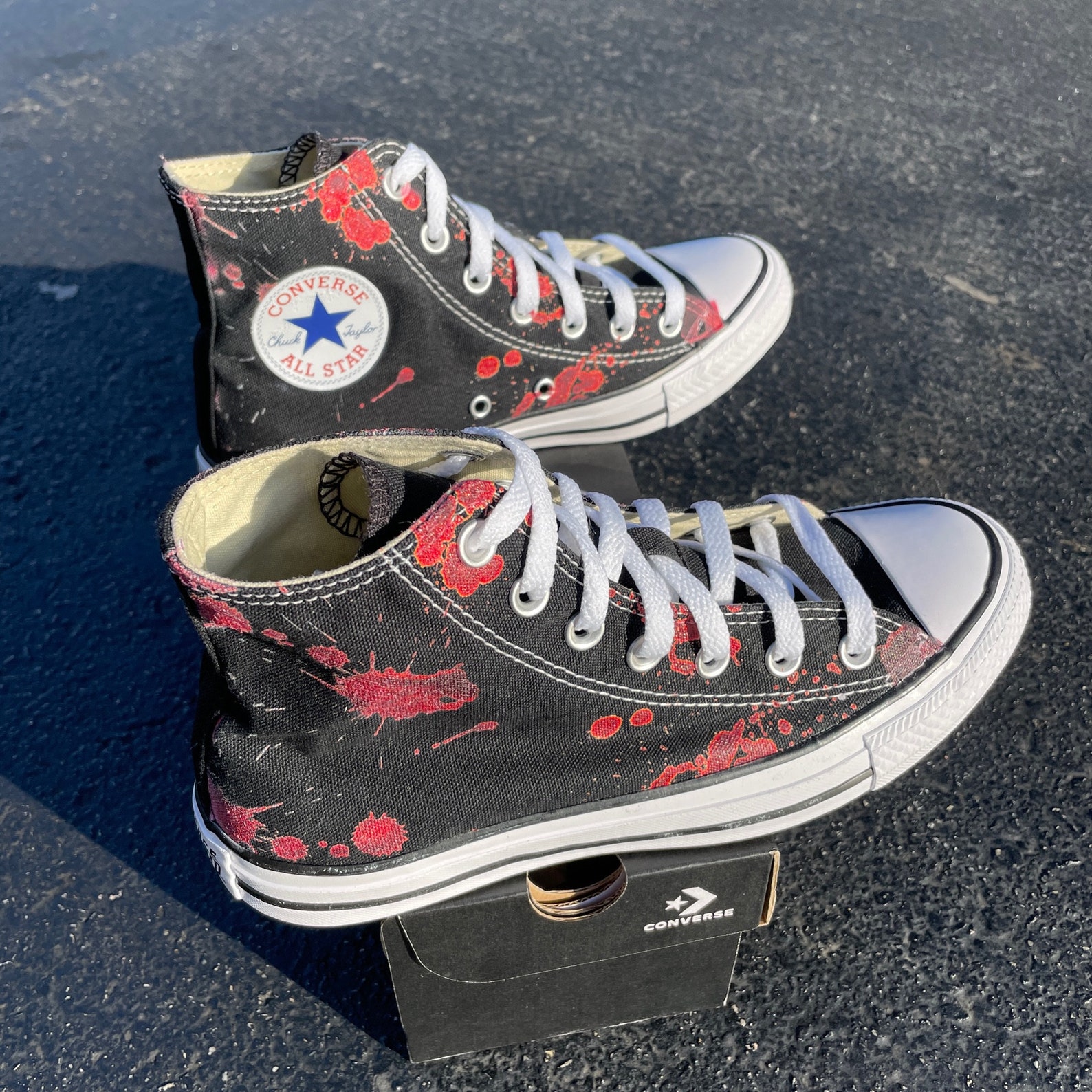 Blood Splatter Black High Tops Custom High Top Converse - Etsy