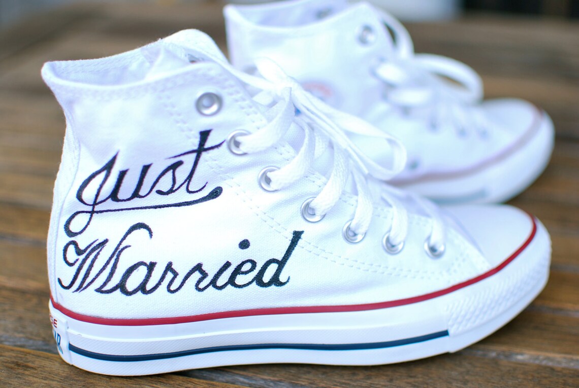 Custom Just Married Converse Sneakers White Canvas Hi Top | Etsy