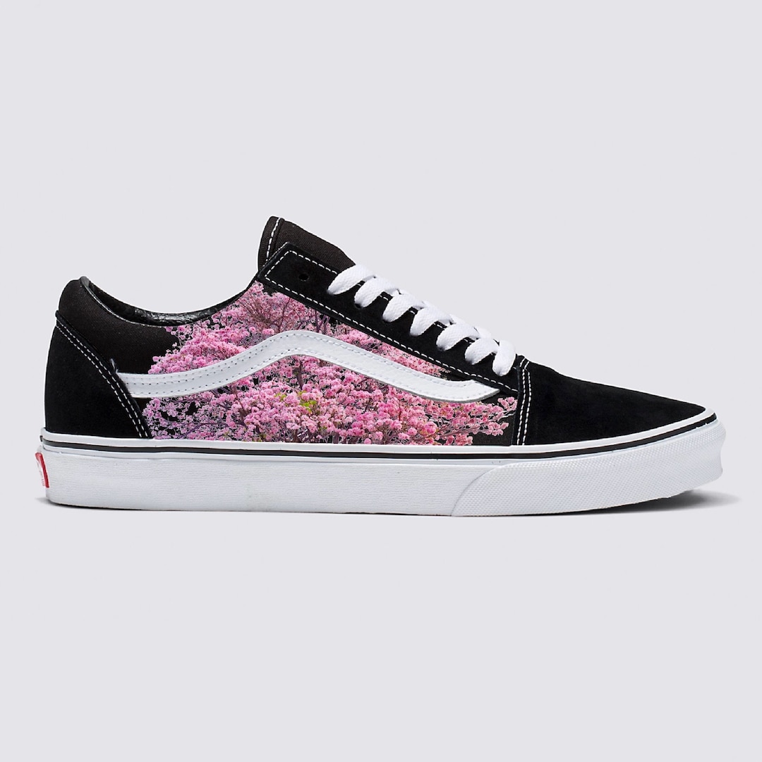 Cherry Blossom Black Vans Old Skool Shoes - Custom Vans Shoes for Women ...