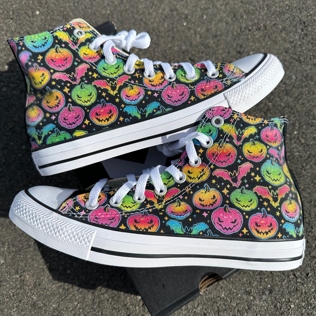 Halloween Pumpkin Bat Neon Scary High Top Black Converse - Etsy