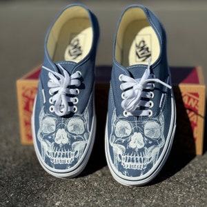 Custom Navy Authentic Vans Shoes - Skeleton Skull Head - Etsy