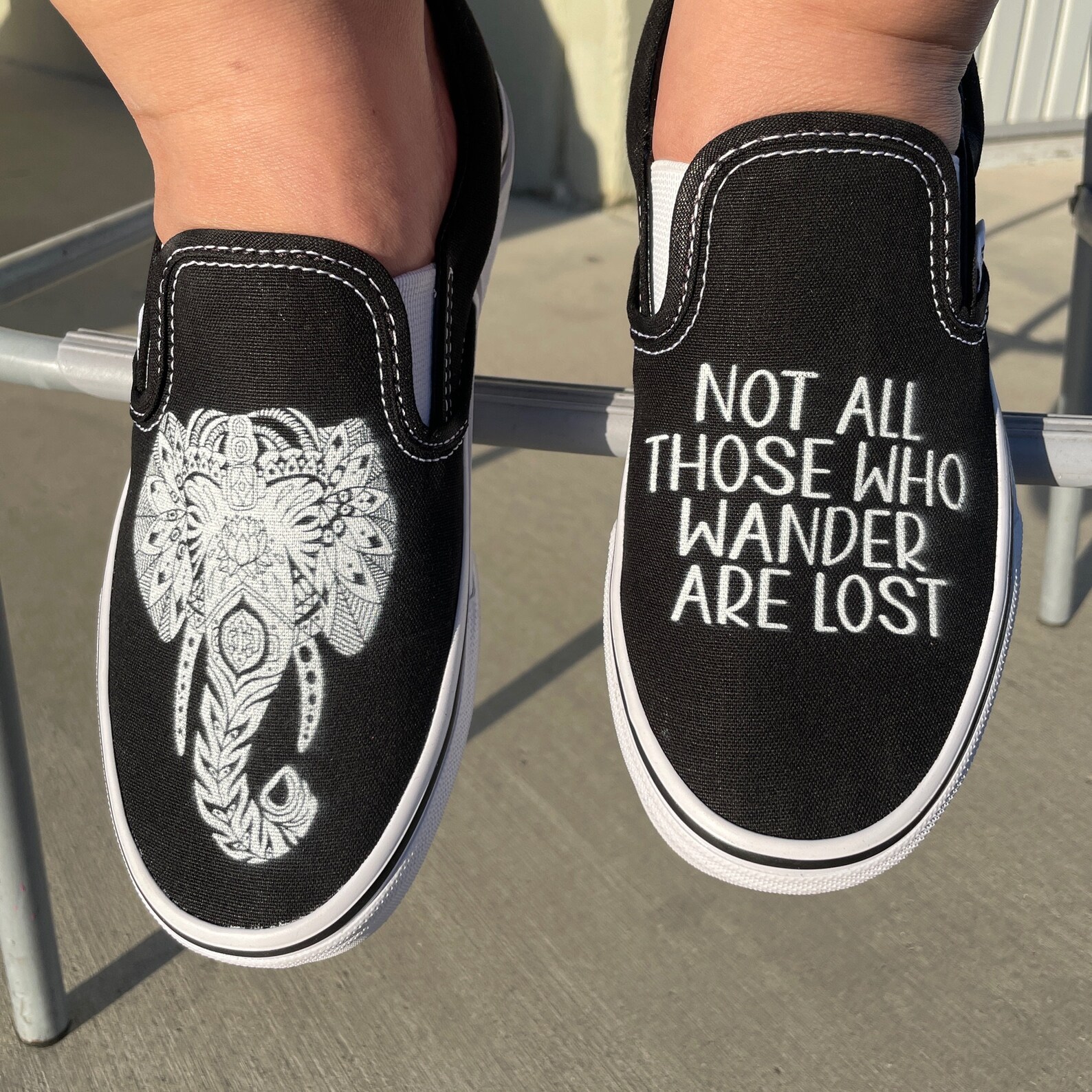 Custom Elephant Vans Slip on Shoes - Not All Those Who Wander Are Lost ...