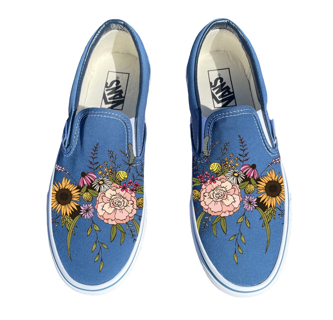 Wildflower Bouquet on Navy Slip on Vans Shoes - Etsy