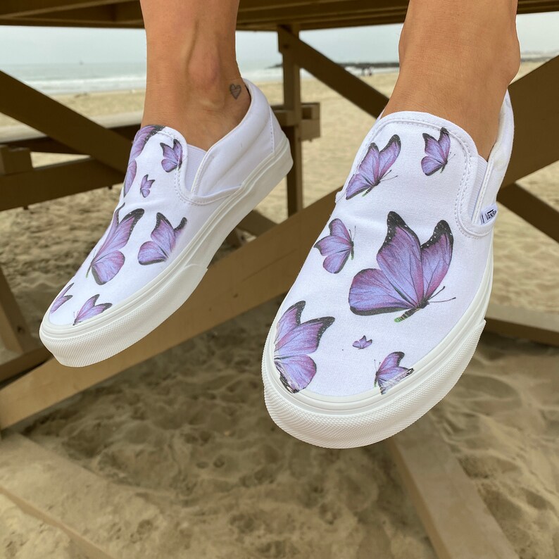 Purple Butterfly White Slip On Vans Custom Vans Shoes | Etsy