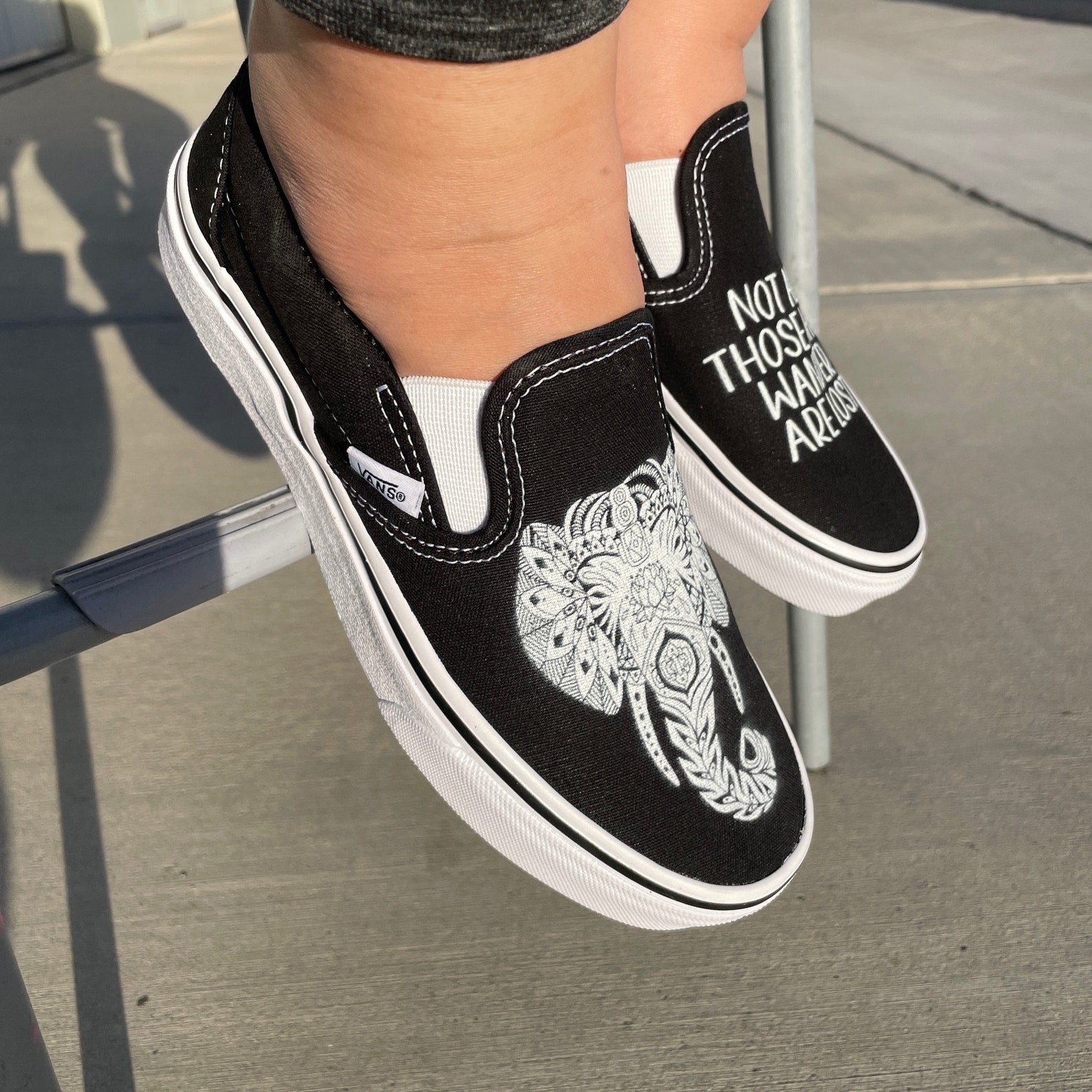 Custom Elephant Vans Slip On Shoes Not All Those Who Wander | Etsy