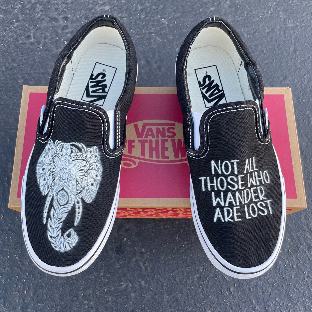 Custom Elephant Vans Slip on Shoes - Not All Those Who Wander Are Lost ...