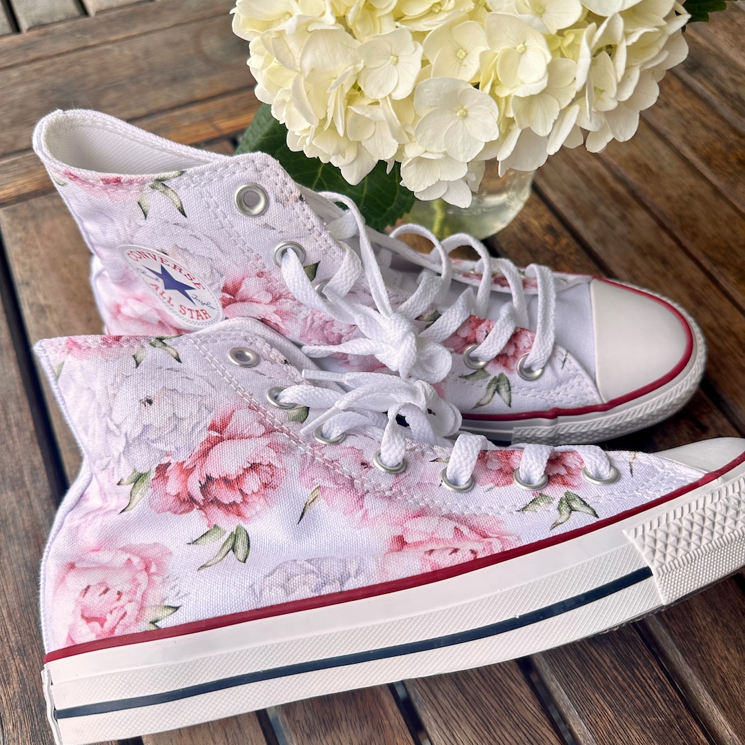Flower Pattern White Top Converse Sneakers - Etsy